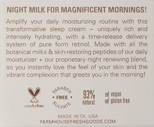 FarmHouse Fresh Face Moisturizer, Anti-Aging Cream. Hydrating Peptide Overnight Cream, Three Milk Ageless Sleep Cream. 1.7 Fl Oz