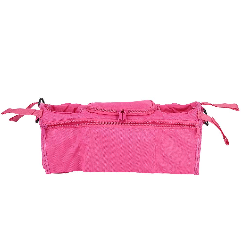 Stroller Organizer with Cup Holder, Zipper Design Durable Stroller Organizer Bag, Hook & Loop Design Cart for Umbrella Stroller(Pink)