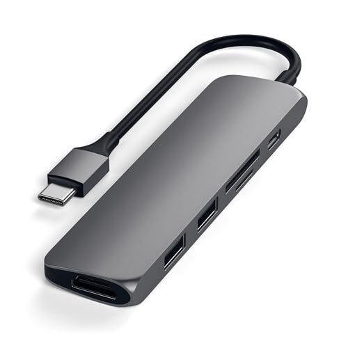 Satechi USB C Hub Multiport Adapter Slim V2, USB C Docking Station with 4K HDMI, 60W USB C PD Charging, 2 USB-A, Micro/SD Card Readers, for MacBook Pro/Air M1 M2 M3, Windows - Space Gray