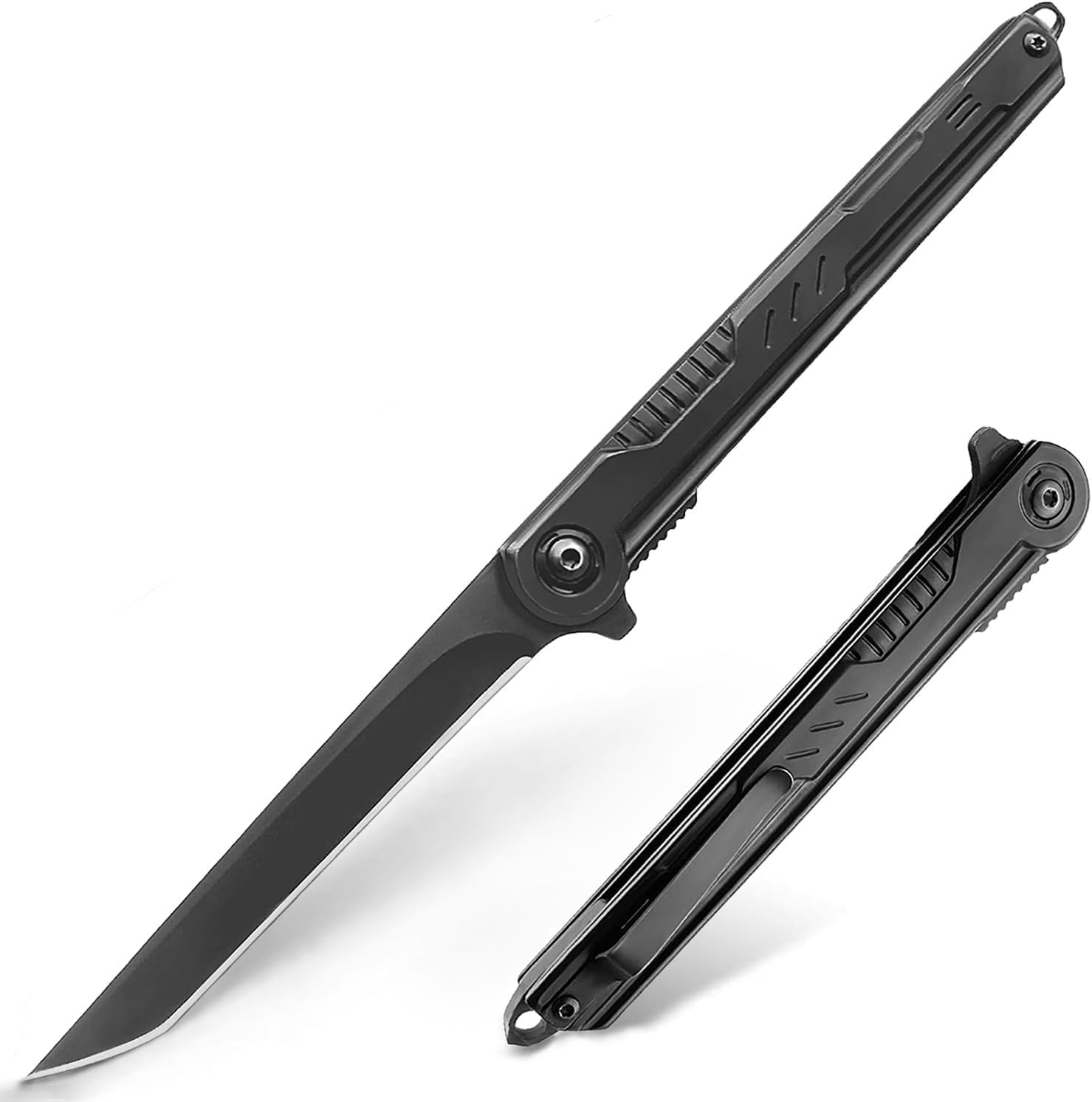 WFJ Folding Pocket Knife for Men with Clip, EDC Knives with Tanto Blade, Slim Gentleman's Knife for Outdoor Camping Hiking, Foldable Box Cutter Black
