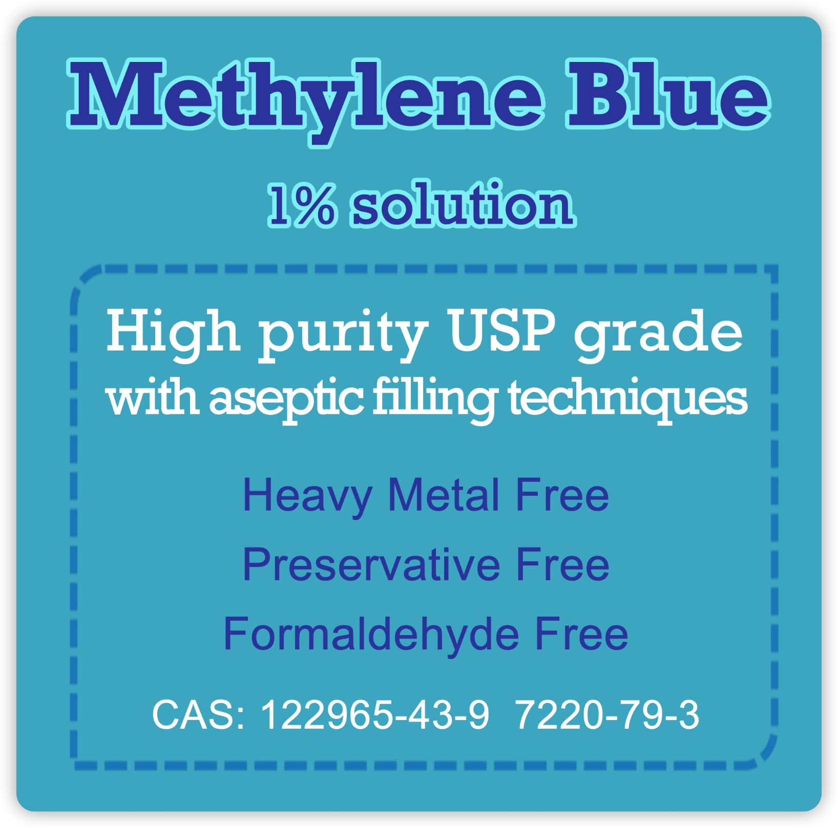 Methylene Blue USP Grade 1.0% Solution 50 mL (1.69 fl oz) High Purity with Aseptic Filling Techniques (Premium Dropper) 3rd Party Tested.