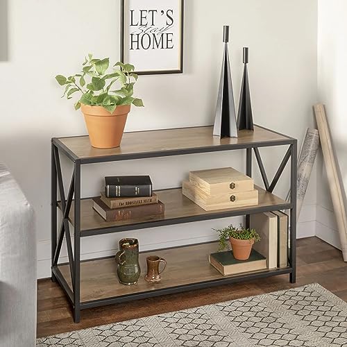 Beyideal 3 Tier Open Shelf Industrial Wood Metal Bookcase Home Office Storage, 40 Inch, Barnwood