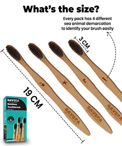 SAVSEA Bamboo Toothbrush with Soft Medium Bristles for Men & Women, (8 Toothbrushes)