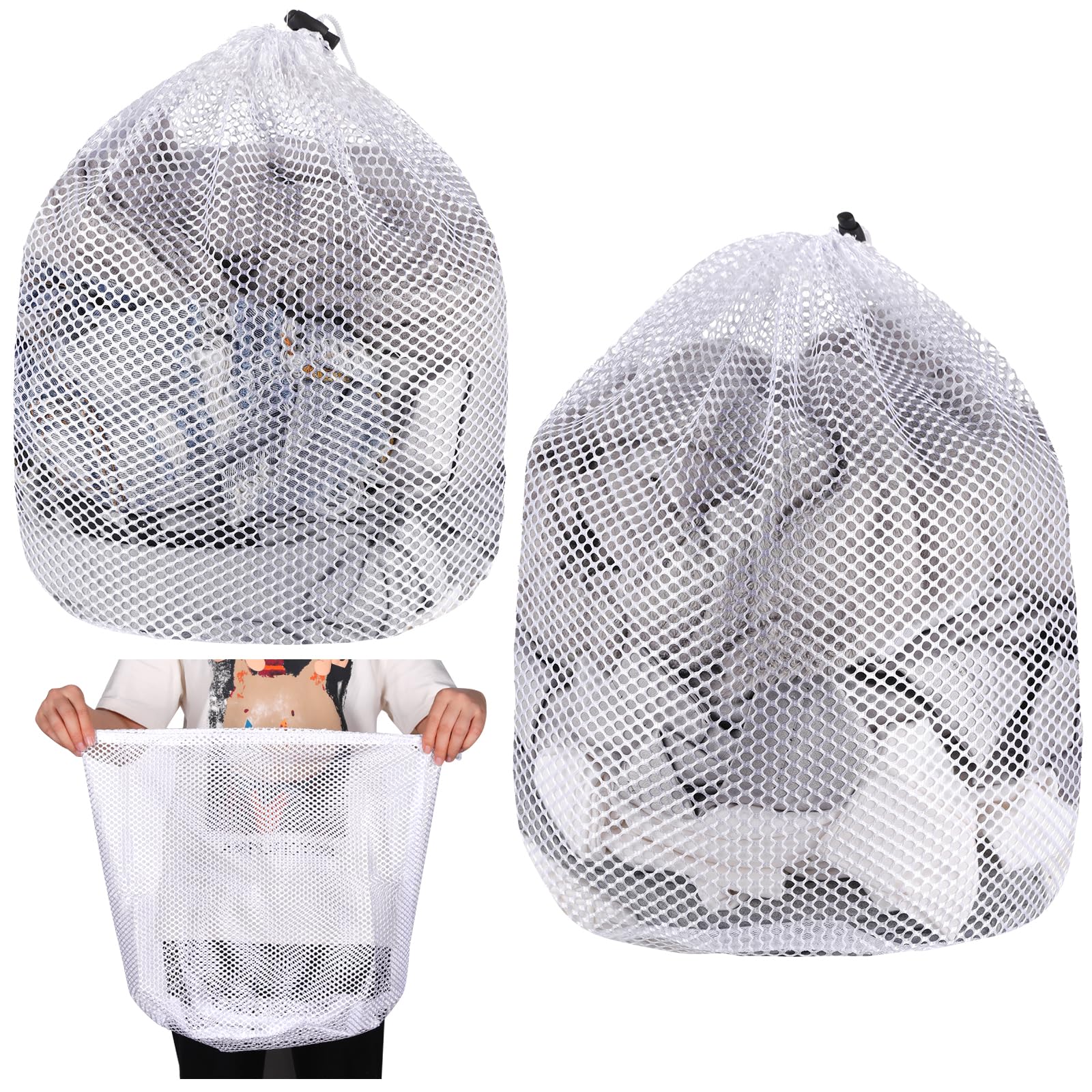 Abeillo 2 Pcs Mesh Sock Bag for Washing Machine, Washable Drawstring Design Travel Laundry Bags, Garment Washing Bags for Laundry Storage for Home Dorm Hotel Travel(11.8×15.7inch,15.7×19.7inch)