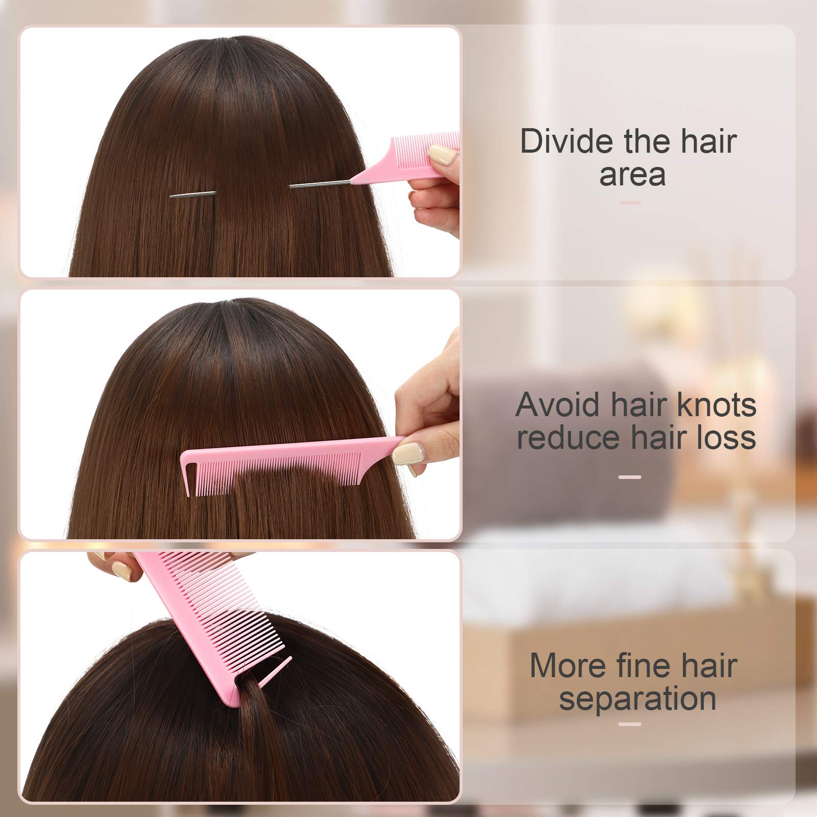 8 Pieces Pintail Comb Rat Tail Comb Hairdressing Styling Comb Anti-Static Heat Resistant Tail Comb Teasing Comb Parting Comb for Hair Salon Home Supplies, 8 Colors