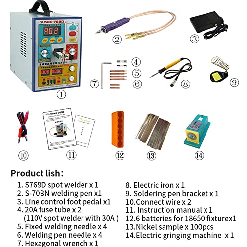 769D Pulse Spot Welder 0.35mm Lithium-ion Battery Welding Machine,Battery Spot Welder and Soldering Station Portable Pulse Welding Machine for Battery Pack 18650 14500 Lithium Batteries