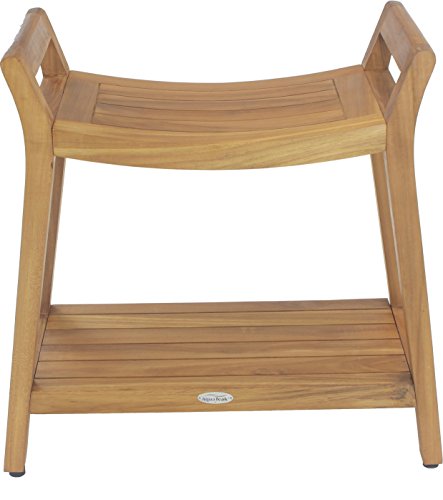 AquaTeak Patented Asia Ascend Teak Shower Bench with Elevated Height and Shelf
