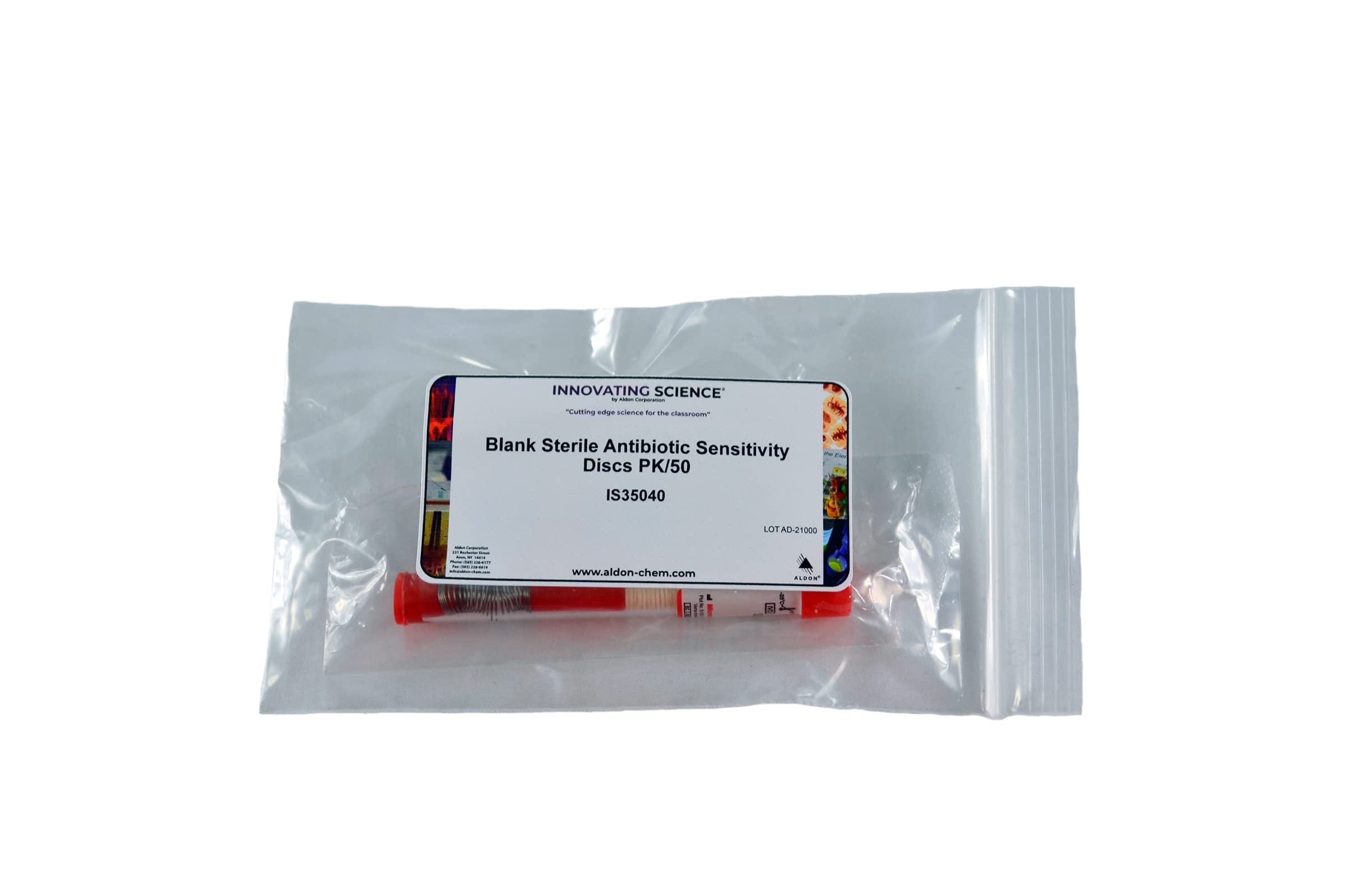 ALDON Innovating Science Blank Sterile Antibiotic Sensitivity Discs, 50/Vial - 6mm (0.25") Diameter - The Curated Chemical Collection