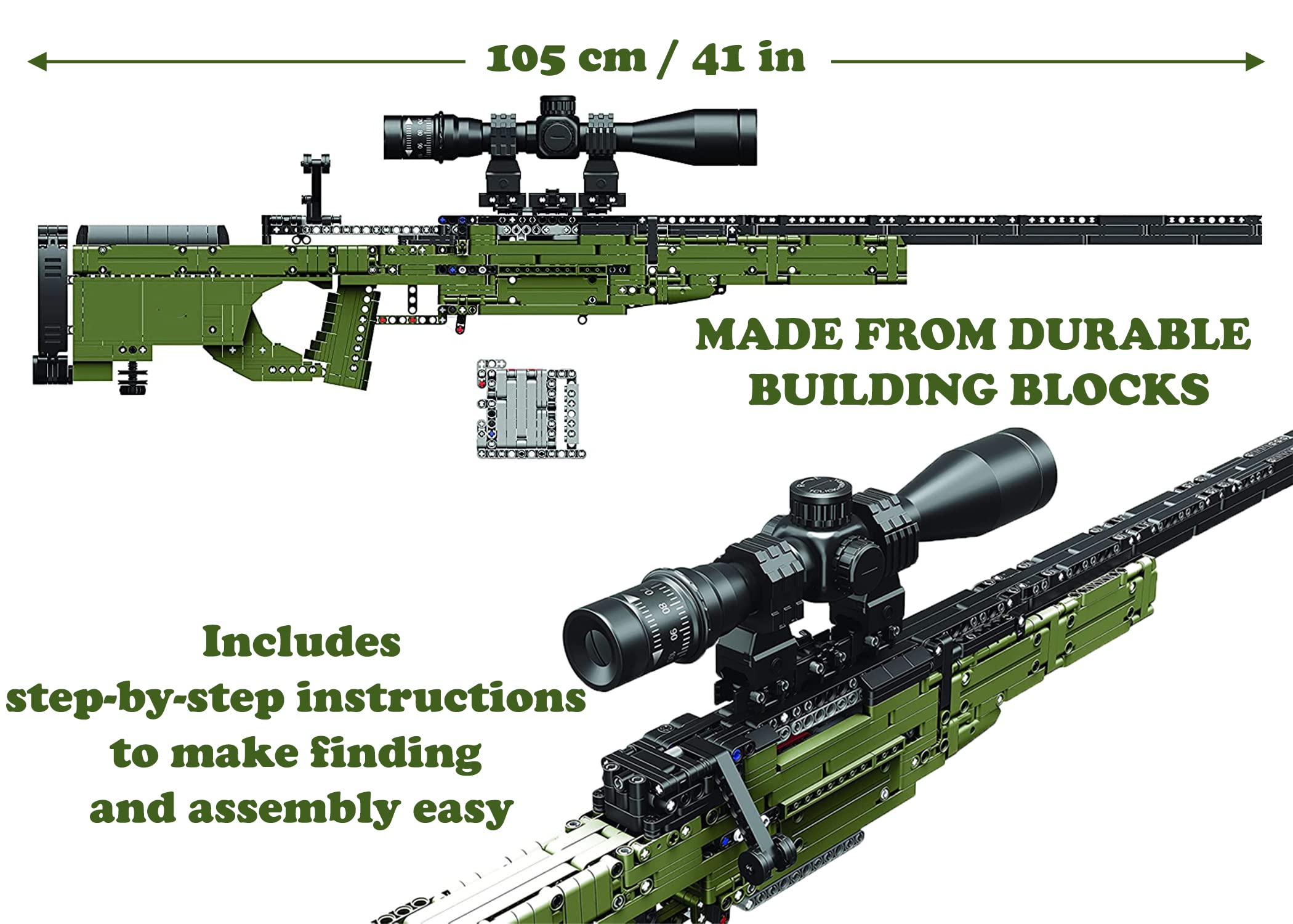 CampCo Sniper Rifle Gun Building Blocks Blaster Kit, like Lego & NERF, 14+ yrs & Adults, 1491 pcs 3D, Simulation Weapon Toy, DIY, Mechanical Model Kit