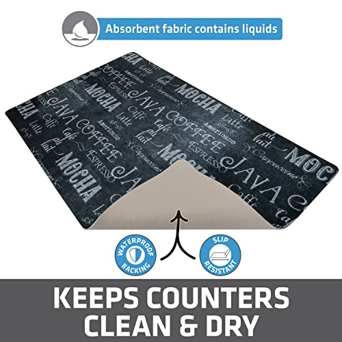 Drymate Coffee Maker Mat, (Coffee Station Bar Accessory) Protects Kitchen Countertops From Spills, Stains & Scratches, Absorbent, Waterproof, Washable (USA Made) (12β x 20β) (Java Chalkboard)