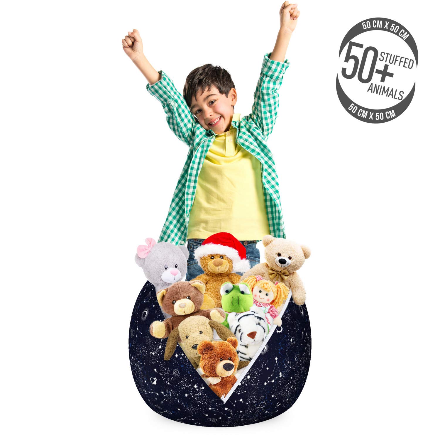 Ambesonne Blue Sky Storage Toy Bag Chair, Repeating Stars Constellation Galaxy Theme Science Outer Space Print, Stuffed Animal Organizer Washable Bag, Small Size, Night Blue
