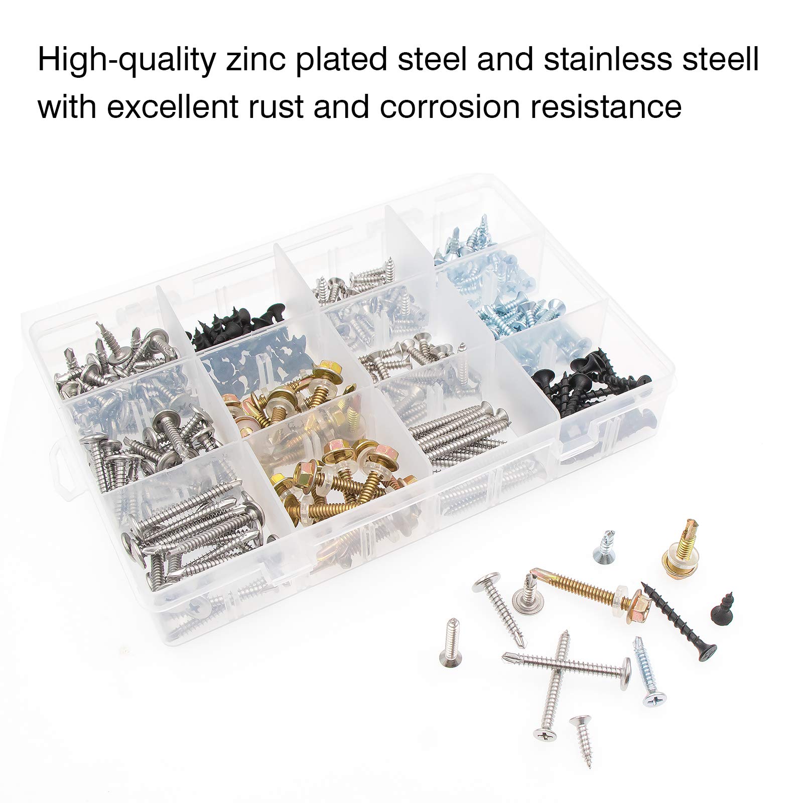 Zmbroll Self Drilling & Self Tapping Screws Assortment Kit Set for Drywall Screws, Sheet Metal and Wood Screws