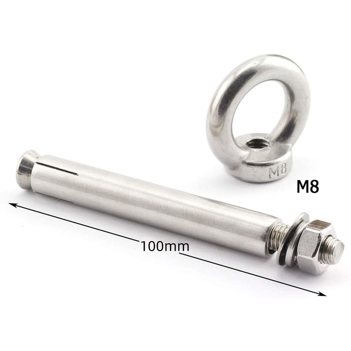 6Pack 304 Stainless Steel Expansion Bolt M8x100mm with Eyebolt Fastener Wall Concrete Brick Expansion Screw Closed Hook Anchor Bolt