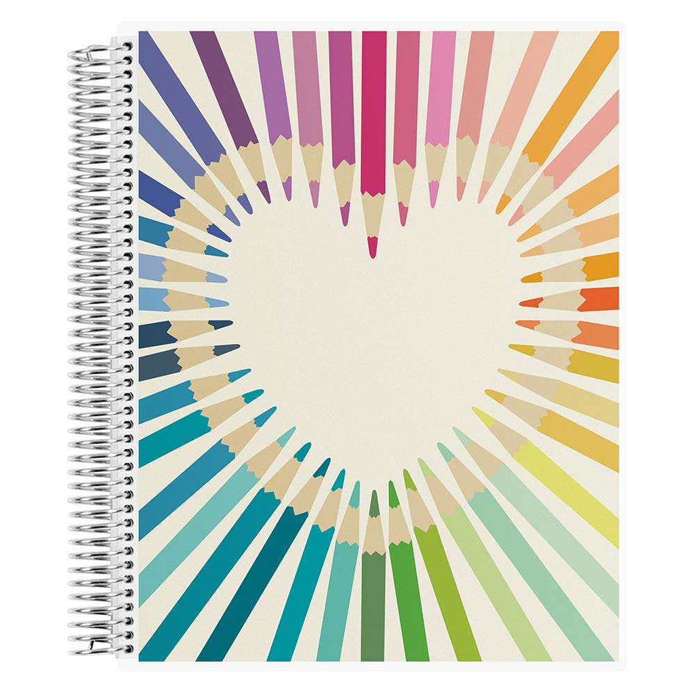 8.5" x 11" Spiral Bound Blank Sketchbook Notebook - Rainbow Heart. 160 Page Writing & Drawing Unlined Sketch Book. 80Lb Thick Mohawk Paper. Stickers Included by Erin Condren.