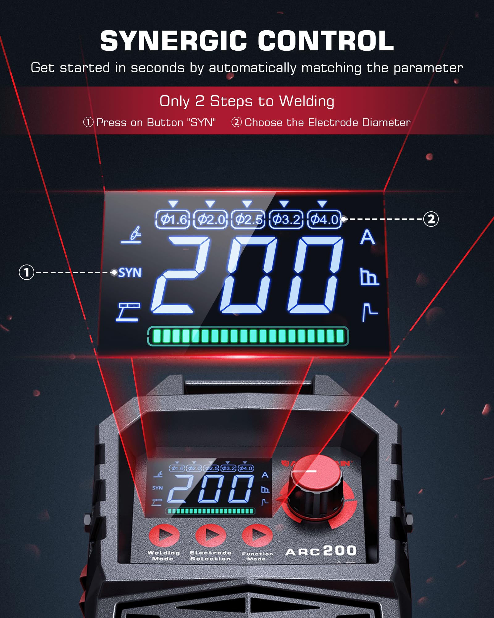 ARCCAPTAIN Stick Welder, [Large LED Display] 200A ARC/Lift TIG Welding Machine with Synergic Control, IGBT Inverter 110V/220V Portable MMA Welder Machine with Hot Start, Arc force and Anti-Stick