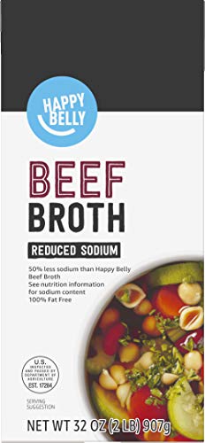 Amazon Brand - Happy Belly Reduced Sodium Beef Broth, 32 fl oz (Pack of 1)