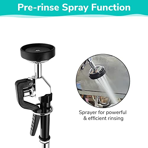 Aquaterior Upgraded Pre-Rinse Commercial Kitchen Faucet with Sprayer 44" Height Wall Mount Double Handle with Add-On 12" Rotatable Spout Pull Down for 2/3 Compartment Sink CUPC NSF CEC