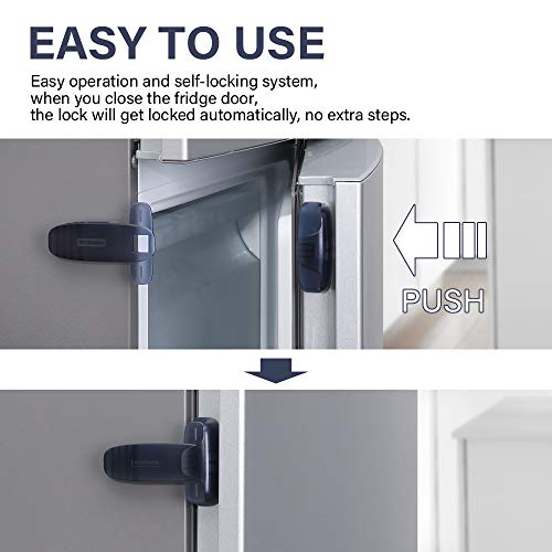 EUDEMON Home Refrigerator Fridge Freezer Door Lock Latch Catch Toddler Kids Child Baby Safety Lock Easy to Install and Use 3M VHB Adhesive no Tools Need or Drill (Grey,1 Pack)
