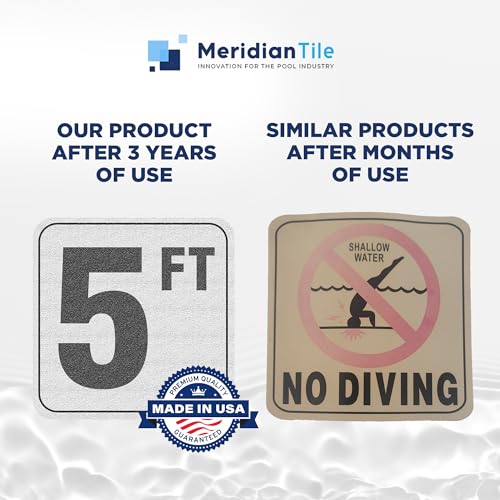 Aquatic Custom Tile, 5FT Pool Depth Markers, 6x6 Inches Vinyl Pool Stickers, Swimming Pool Number Markers, Pool Safety Signage, Adhesive Pool Depth Markers Stickers for Decks, MADE IN USA - (1 Pack)