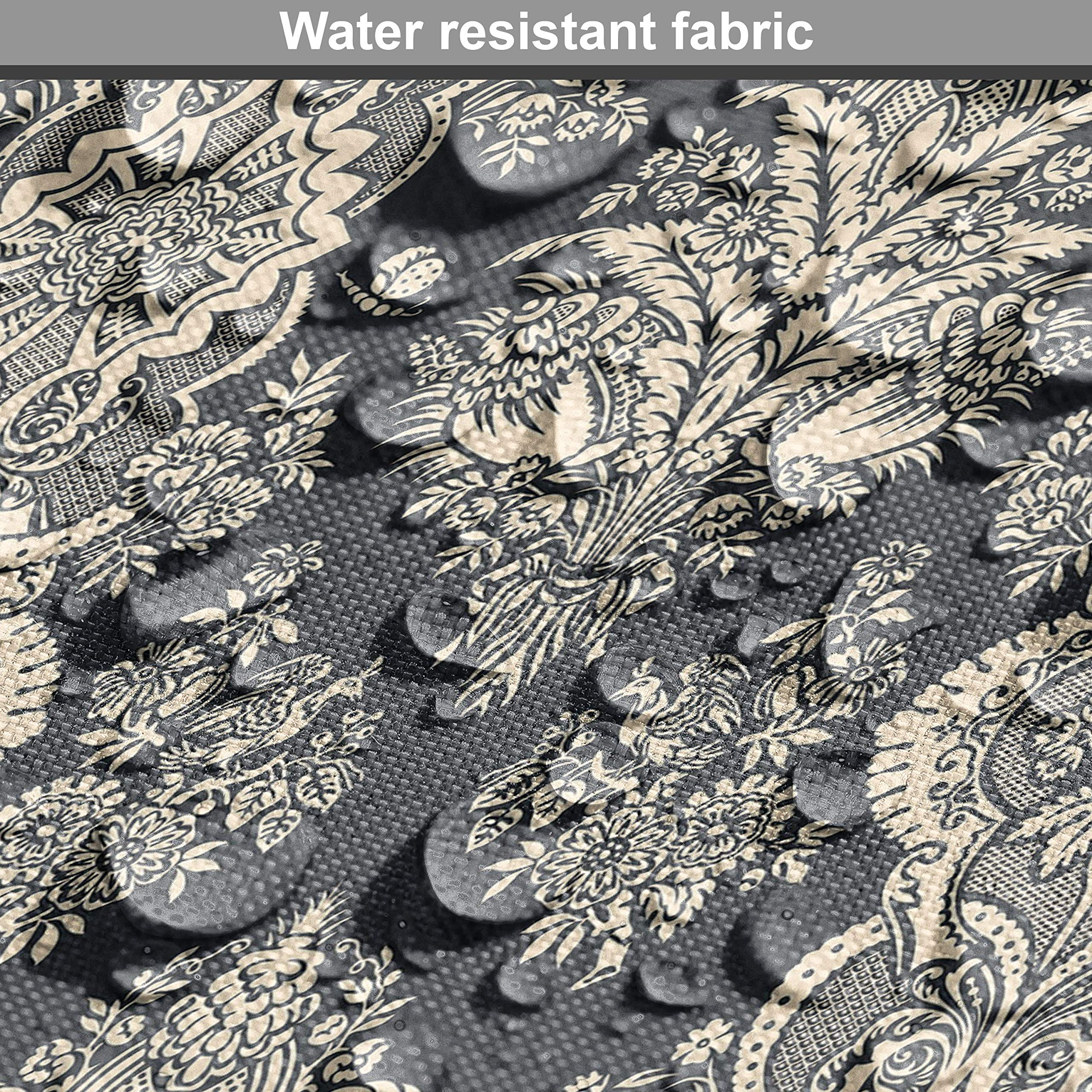Ambesonne Damask Fabric by The Yard, Victorian Style Baroque Classic Pattern with Ornamental Floral Leaves Image, Decorative Fabric for Upholstery and Home Accents, Charcoal Grey Cream