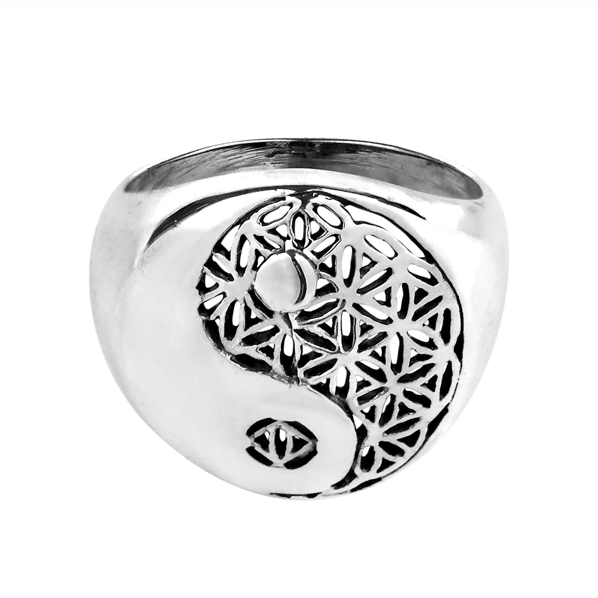 AeraVida Yin Yang Balance Flower of Life .925 Sterling Silver Ring (6)