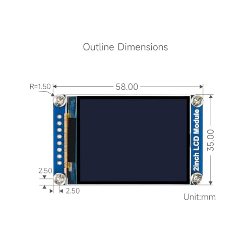 waveshare 2inch LCD Display Module, Compatible with Raspberry Pi/Pi zero/Arduino/Esp32, with ST7789 Driver, 262K Color, IPS Screen, 240×320 Resolution, SPI Interface