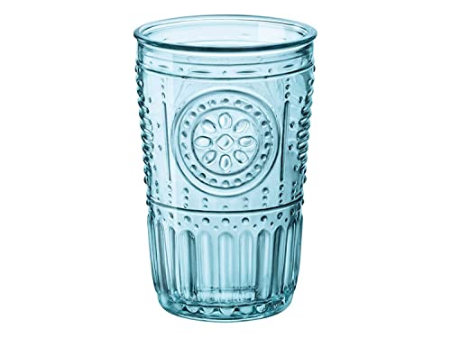 Bormioli Rocco Romantic Set Of 4 Tumbler Glasses, 11.5 Oz. Colored Crystal Glass, Light Blue, Made In Italy.