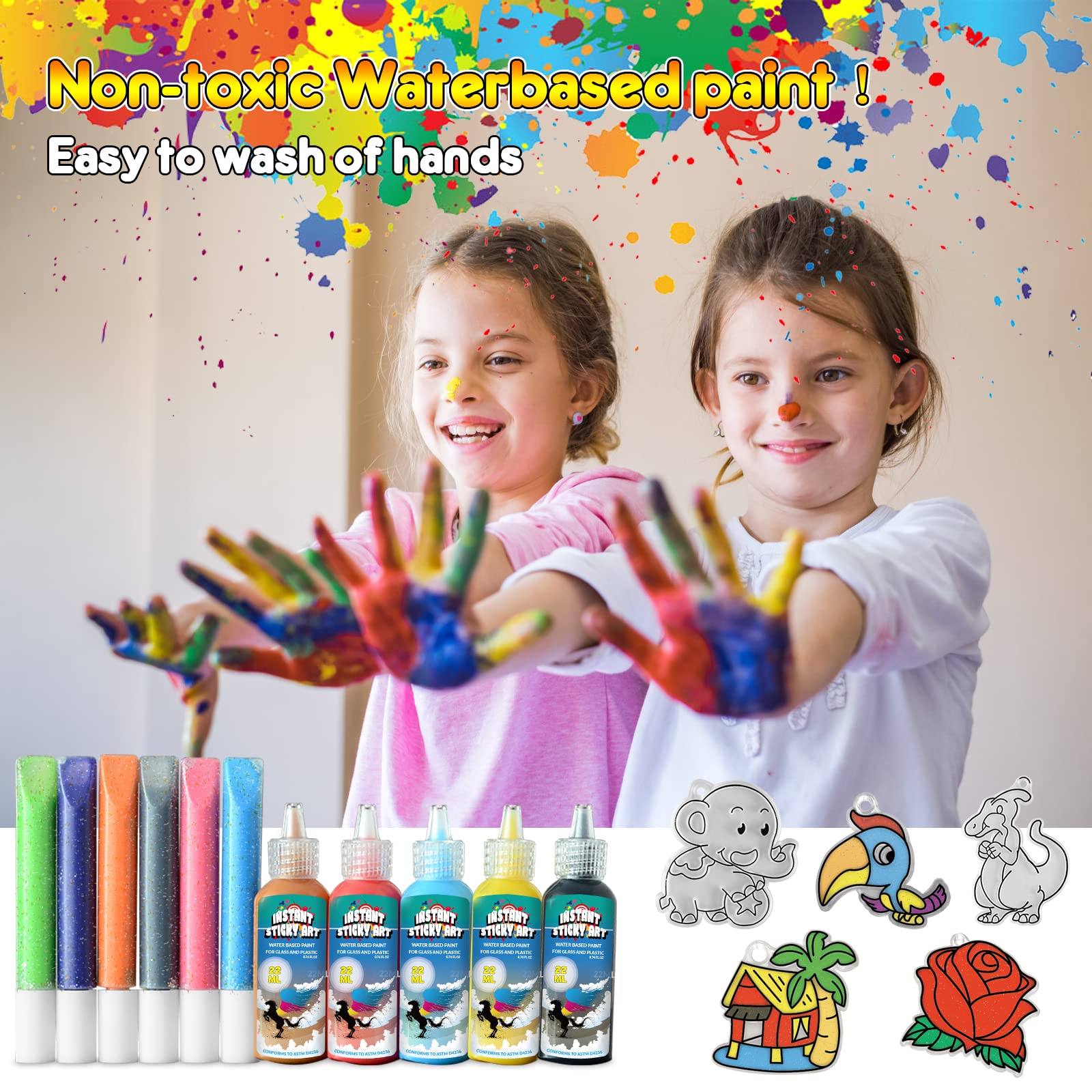 CAPKIT 36Pcs Suncatcher Kits for Kids, Window Art Kids Crafts, 11 Paints for Creative DIY, Arts and Crafts Gift for Kids Children 4-8