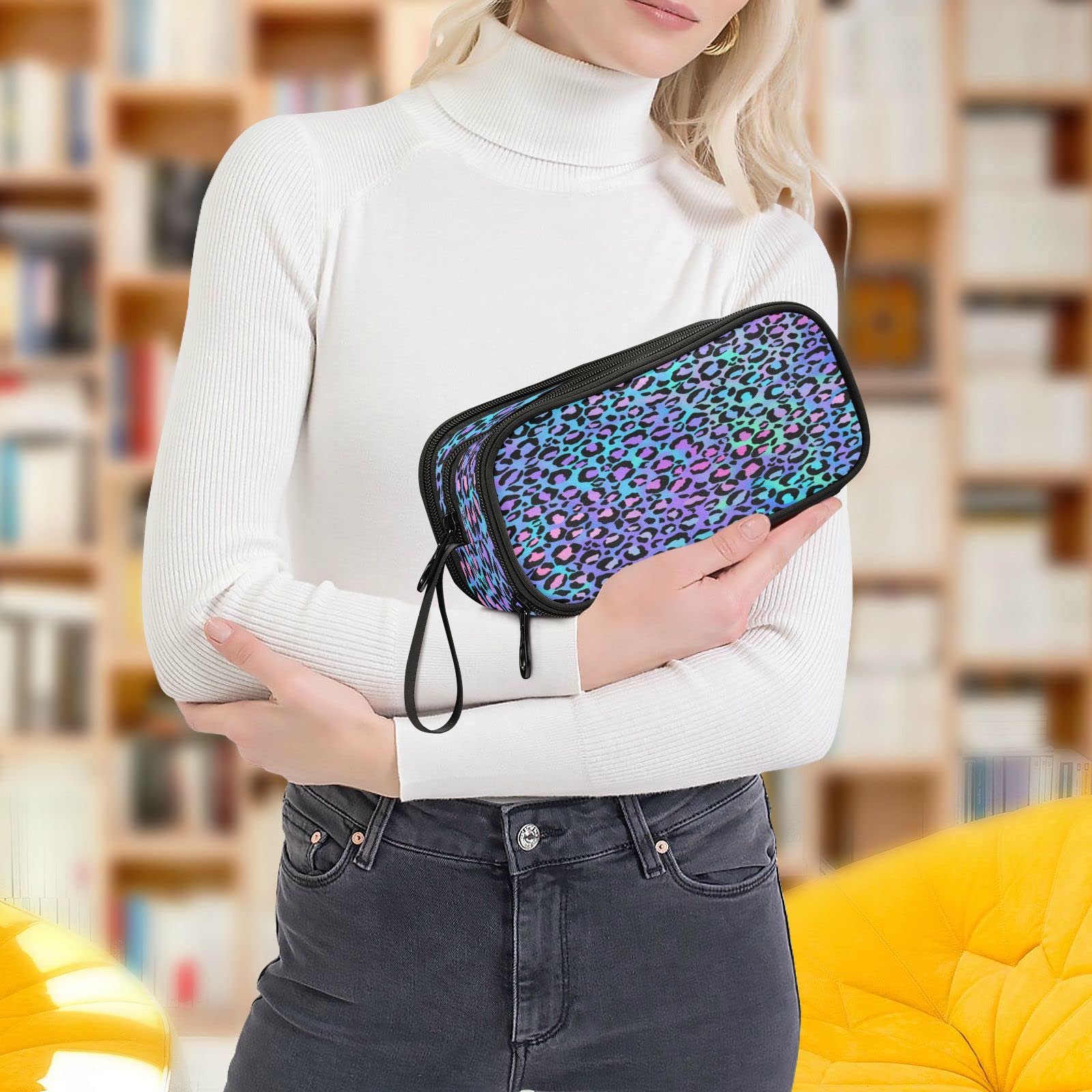 Kcldeci Leopard Print Cute Cheetah Spots Pencil Bag Pen Case, Large Capacity Pencil Bag Stationery Pouch Zipper School Organizer Pencil Pouch Cosmetic Bag Makeup Bag