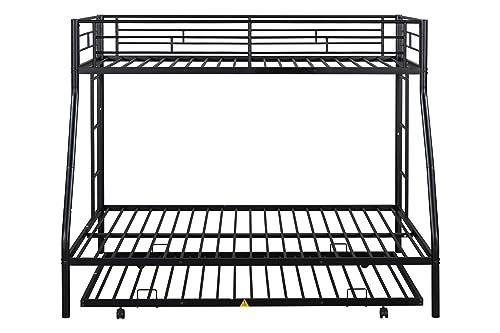 BIADNBZ Twin Over Full Bunk Bed with Trundle and 2 Built-in Ladders, Metal Heavy-Duty BunkBed Frame for Kids Teens Adults Bedroom, Black