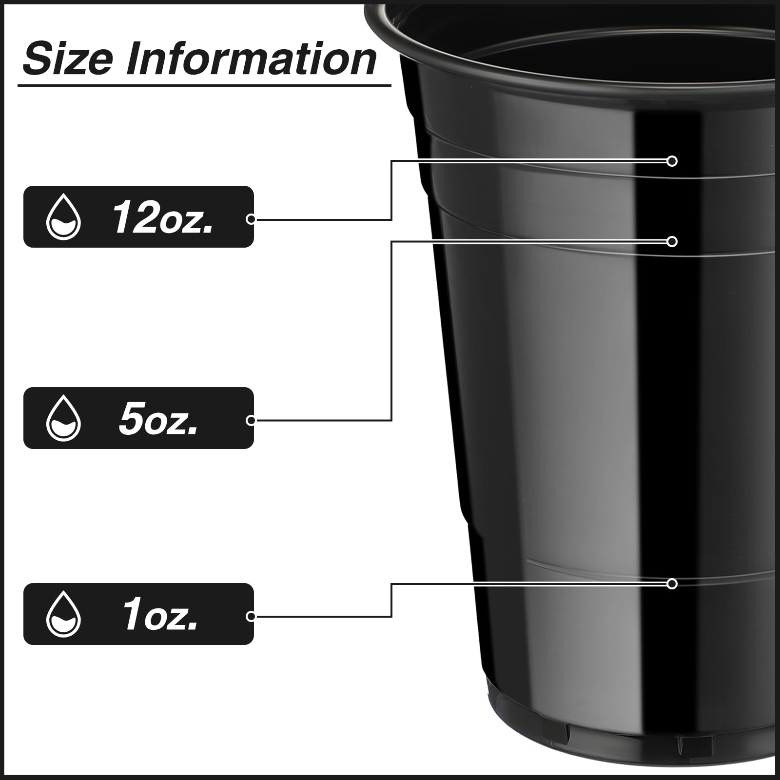 Lounsweer 100 Pack 16 oz Christmas Plastic Cups Party Supplies Cups Disposable Drinking Cups Water Cups for Graduation Wedding Birthday Beer Taste Serving Snack Sample Tastings Barbecues Picnic(Black)