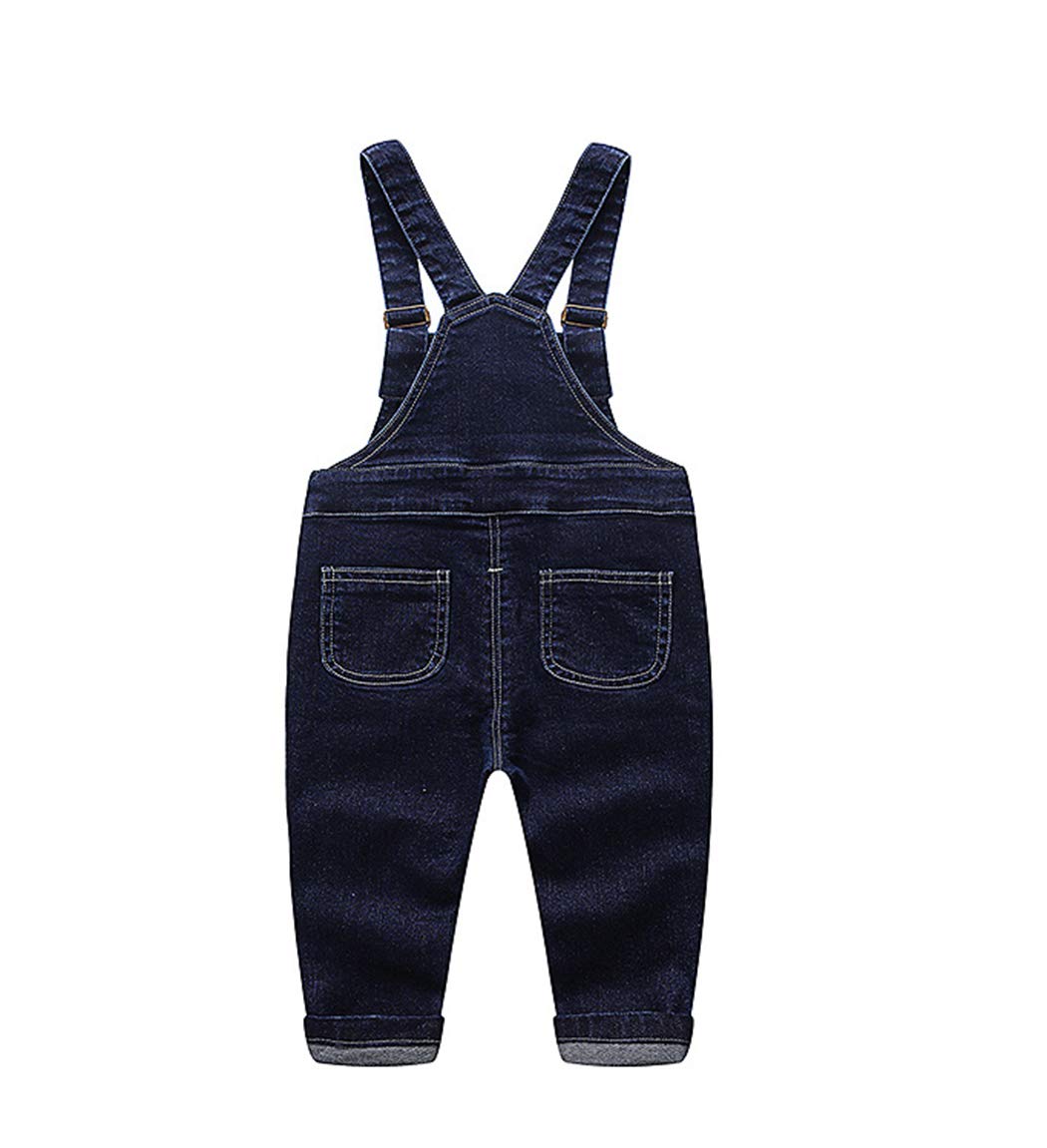 KIDSCOOL SPACE Baby & Little Boys/Girls Denim Overalls,Jean Workwear,Deep Blue,18-24 Months