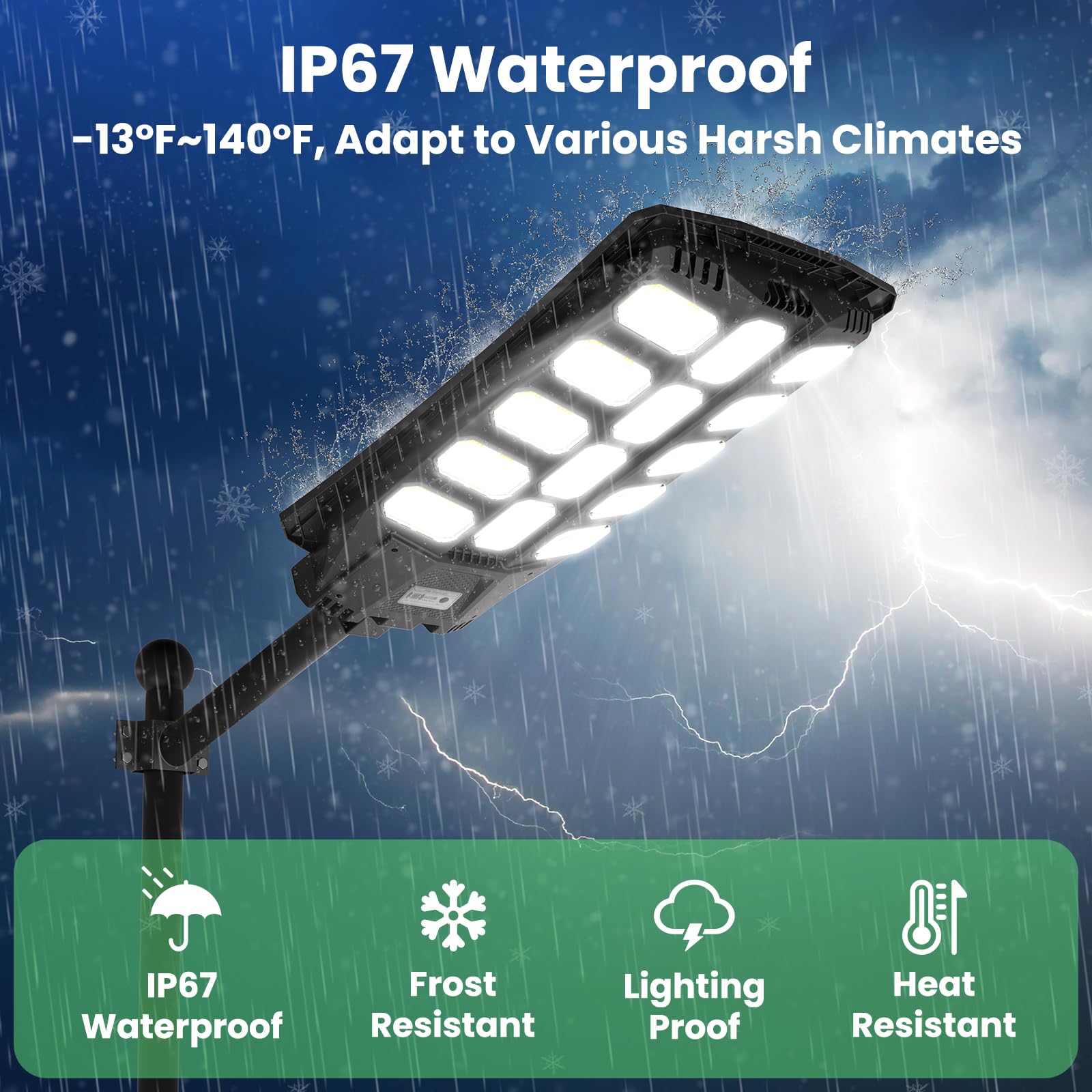 8000W Solar Street Lights Outdoor, Wide Angle Solar Powered LED Light Outside, 50000 mAh Hi-capacity Battery Flood Lamp Dusk to Dawn, Remote Control, Motion Sensor, IP67 Waterproof, Pole or Wall Mount
