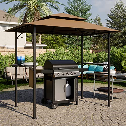 8'x 5' Grill Gazebo Canopy - Outdoor BBQ Gazebo Shelter with LED Light, Patio Canopy Tent for Barbecue and Picnic
