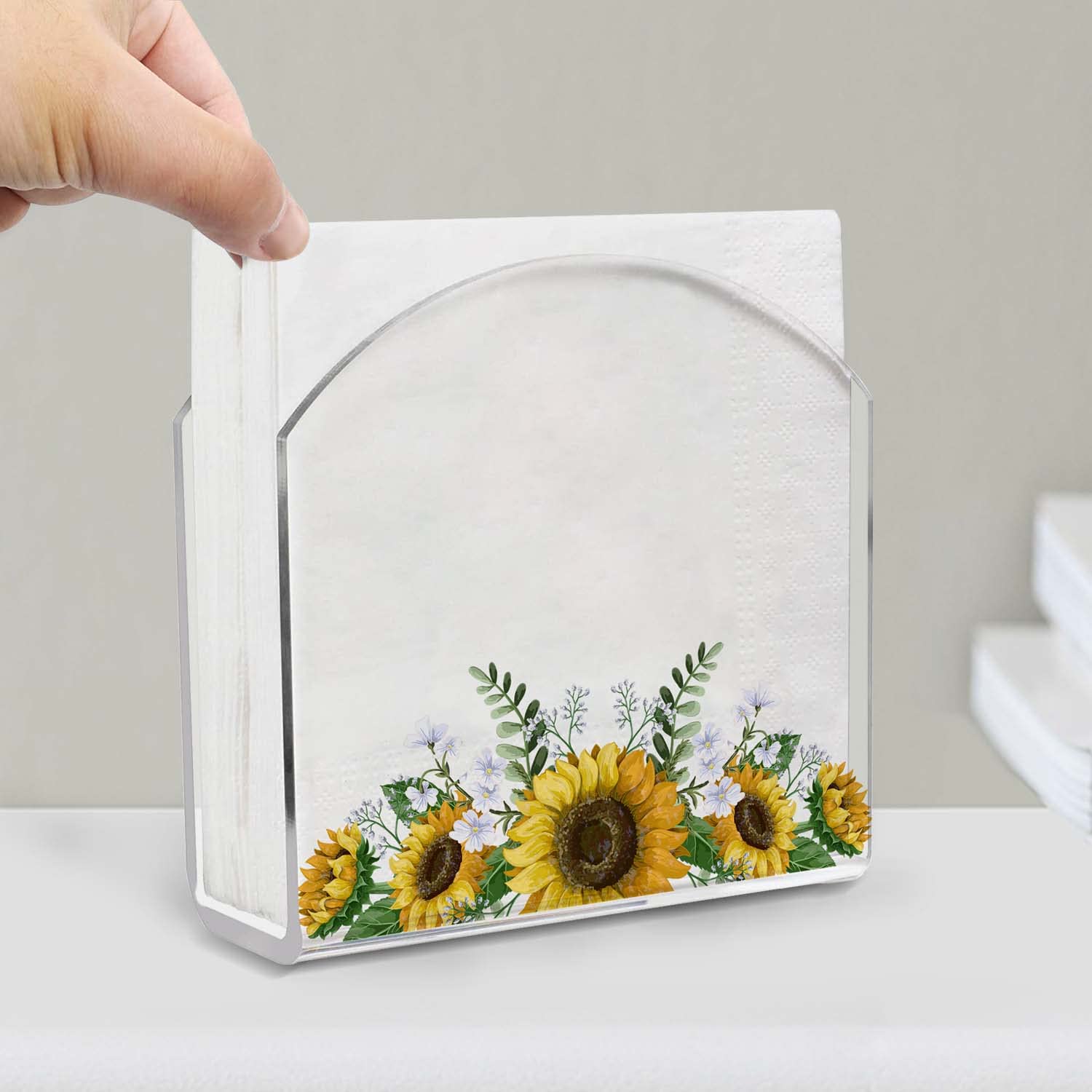 Acrylic Napkin Holder, Clear Napkin Holders for Tables Kitchen Restaurant Home Decor, Bar Accessories,Sunflower