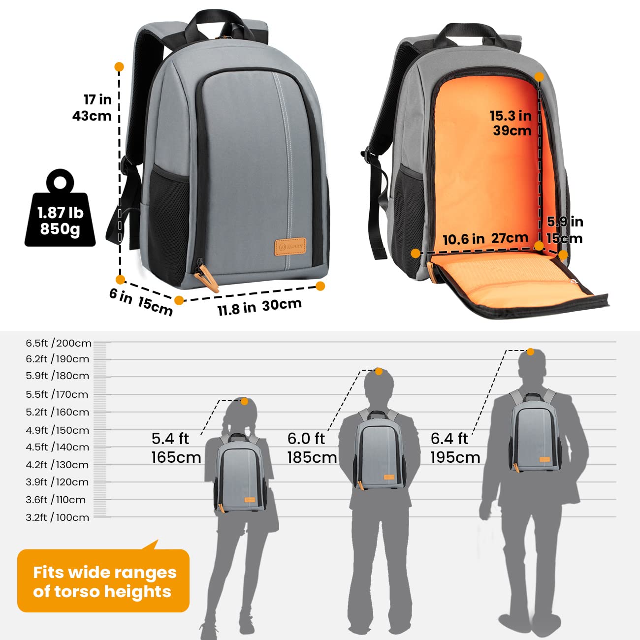 TARION Camera Backpack Waterproof Camera Bag Large Capacity Camera Case with 15 Inch Laptop Compartment Rain Cover for Women Men Photographer Lens Tripod Grey TB-02
