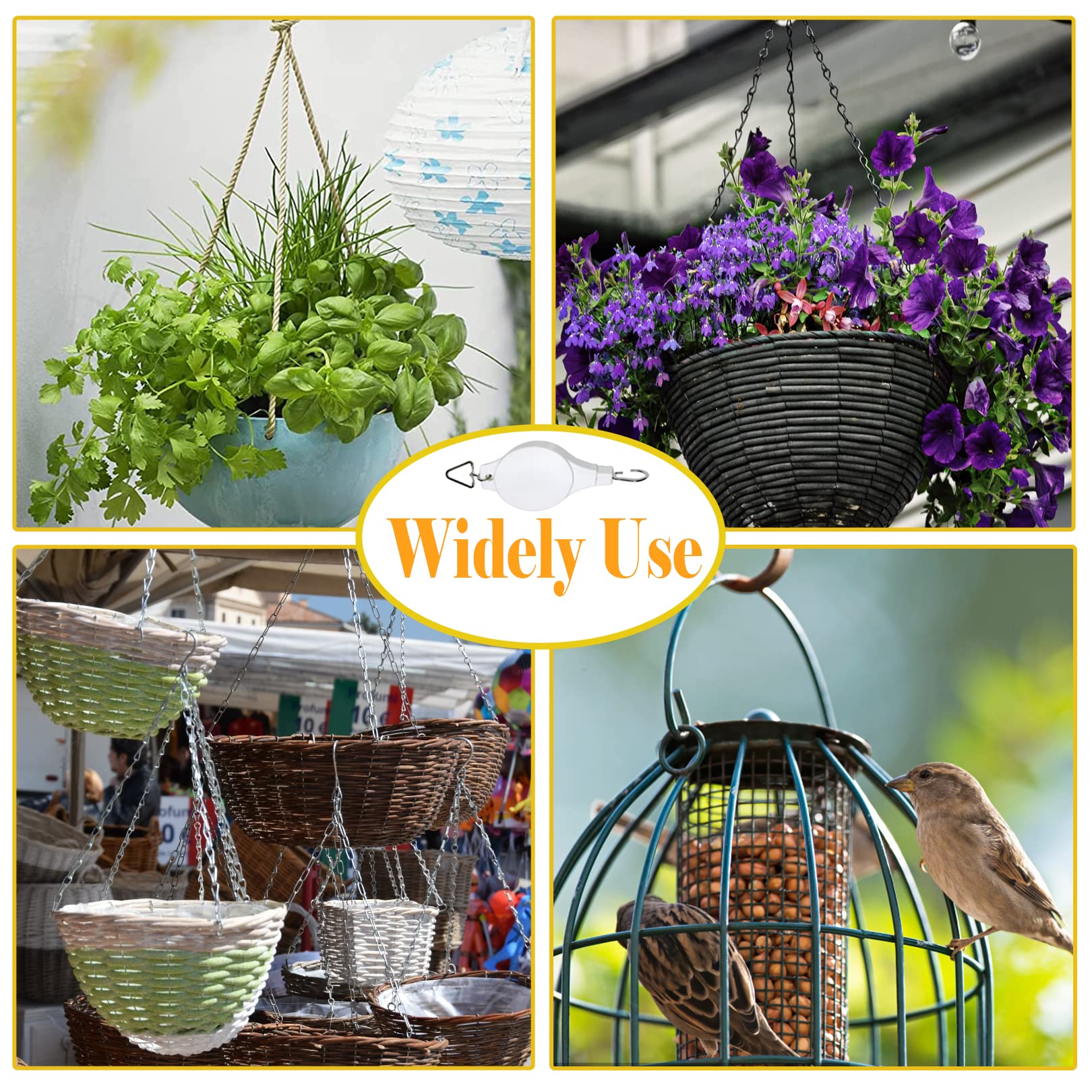 Adjustable Plant Pulley Hanger-2 Pack, Plant Pulley Retractable Hanger, Pully Hook for Hanging Garden Basket Pots, Bird Feeder Pulley Hanger for Hanging Plants Outdoor Heavy Duty