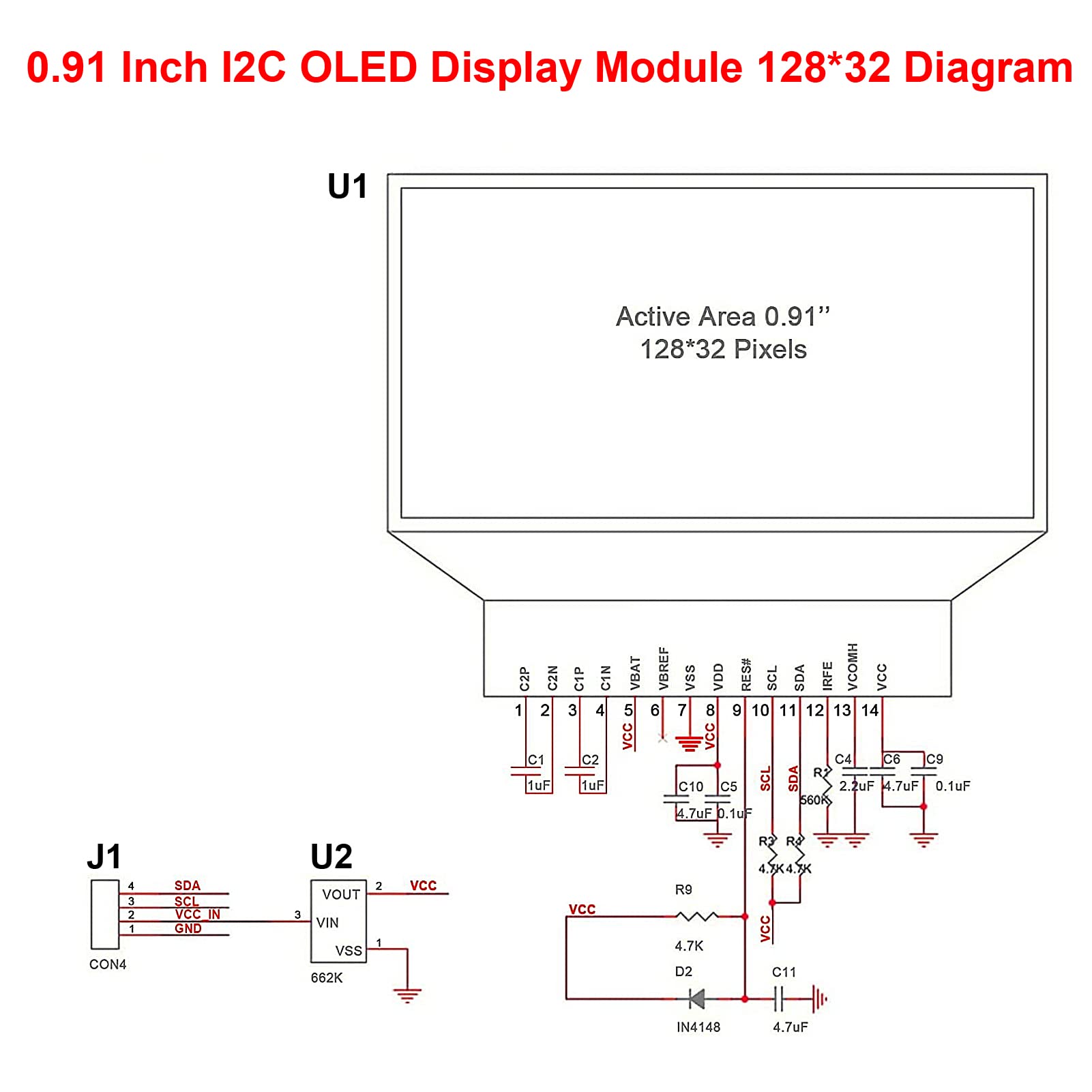6pcs I2C Display Module 0.91 Inch I2C OLED Display Module I2C OLED Screen Driver DC 3.3V~5V for Raspberry pi ESP32 ESP8266 AVR/PIC/STM32
