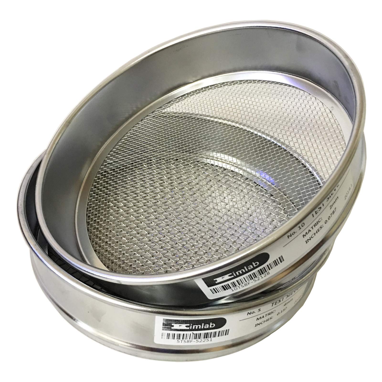 KimLab Economy 8 Pcs Test Sieve with Lid and Pan,#5,#10,#35,#60,#120,#230 Mesh Size,304 Stainless Steel Wire Cloth, 8" Diameter