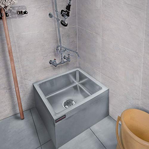 DuraSteel Stainless Steel Floor Mount Mop Sink/Basin with Sink Drainage/Strainer - NSF Certified - 24" W x 24" L x 13" H (Commercial kitchen, Restaurant, Business, Garages, Basements)