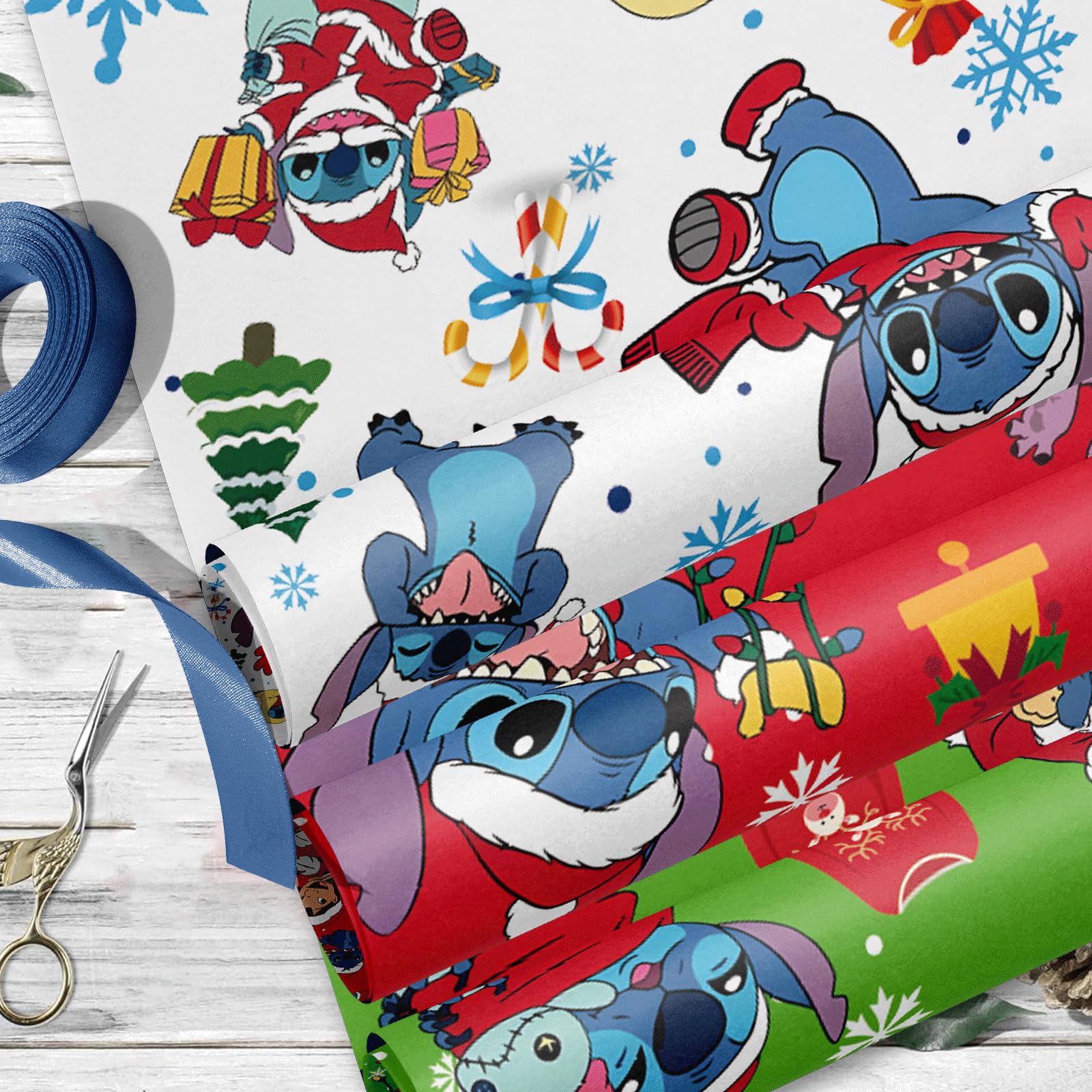 ANYMONYPF 12 Sheets Folded Christmas Wrapping Paper Stitchmas Gift Wrap Bulk Art Paper for Baby Shower Christmas Decorations Xmas Holiday Crafts Gift Packing, 20 x 30 Inch