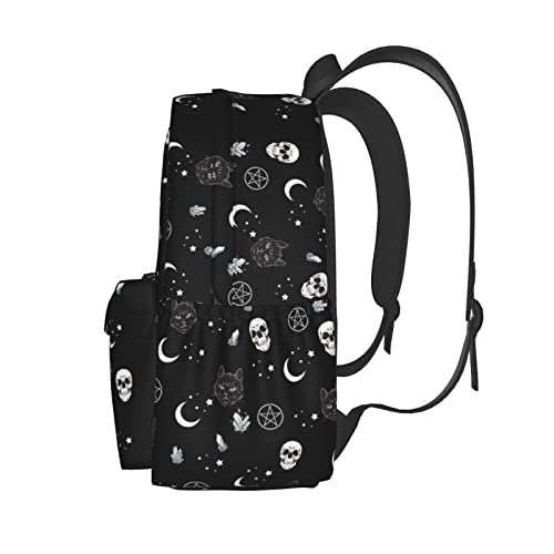 Black Gothic Skull Moon Cat Backpack Casual Sports Bookbag Unisex Travel Laptop Backpacks