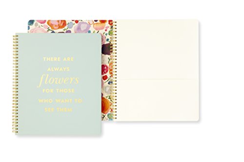 Kate Spade New York Large Spiral Notebook, 11" x 9.5" with Pocket and 160 College Ruled Pages, Quote- Flowers