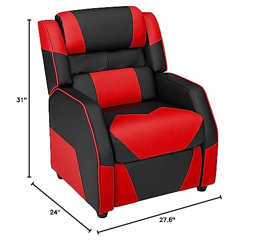 Amazon Basics Kids/Youth Gaming Recliner with Headrest and Back Pillow, Ages 3+, Black/Red
