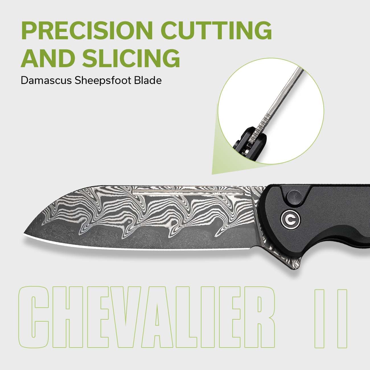 CIVIVI Chevalier II Folding Pocket Knife, Button Lock Knife for EDC 3.47" Damascus Sheepsfoot Blade Plus Aluminum Handle, Utility Knife for Men Women Gift C20022B-DS1