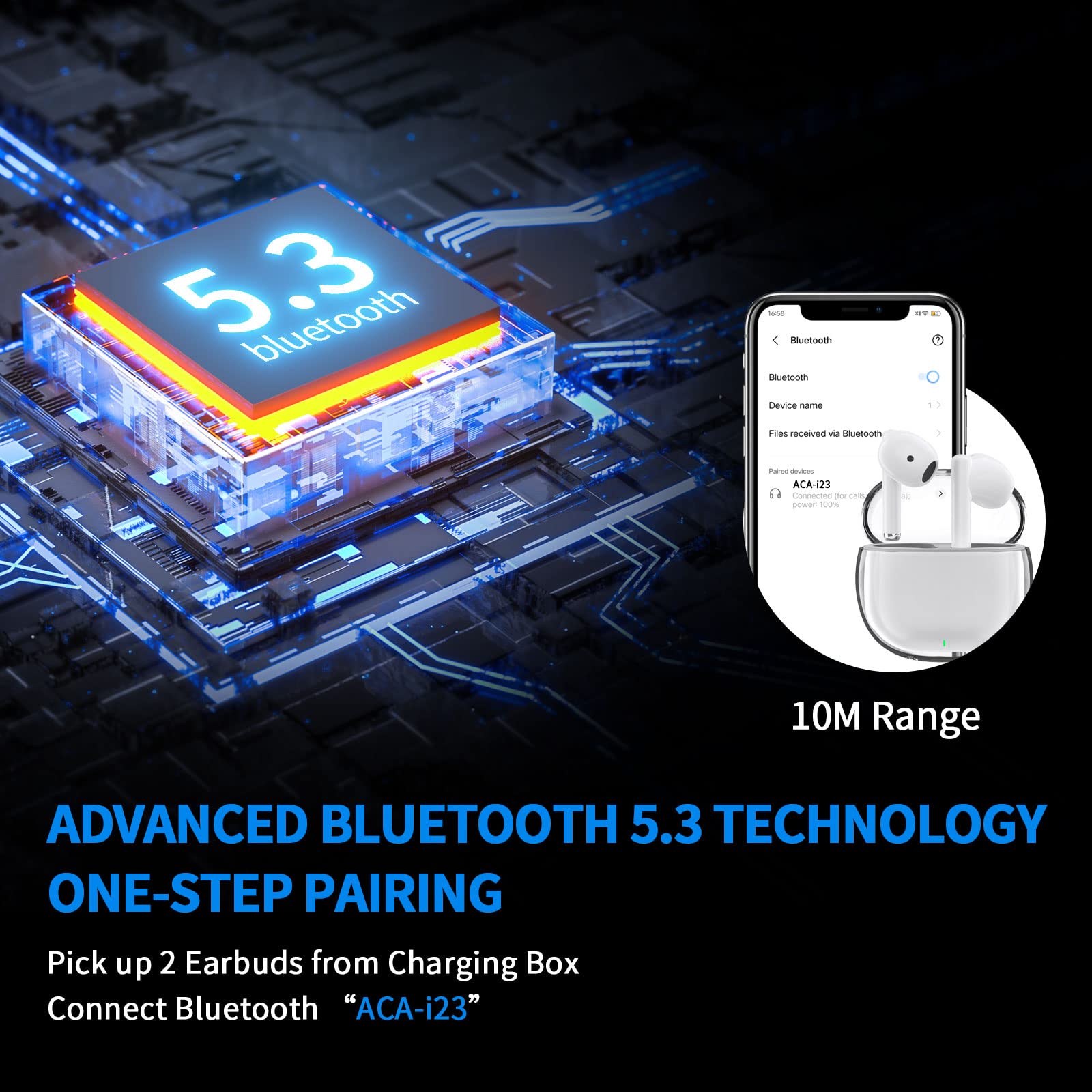 ACAGET Bluetooth 5.3 Earbuds White & iPhone 14 Pro Max Case Clear with Ring Kickstand, Sport Earphones with Over Ear Earhook and Protective Case for iPhone 14 Pro Max