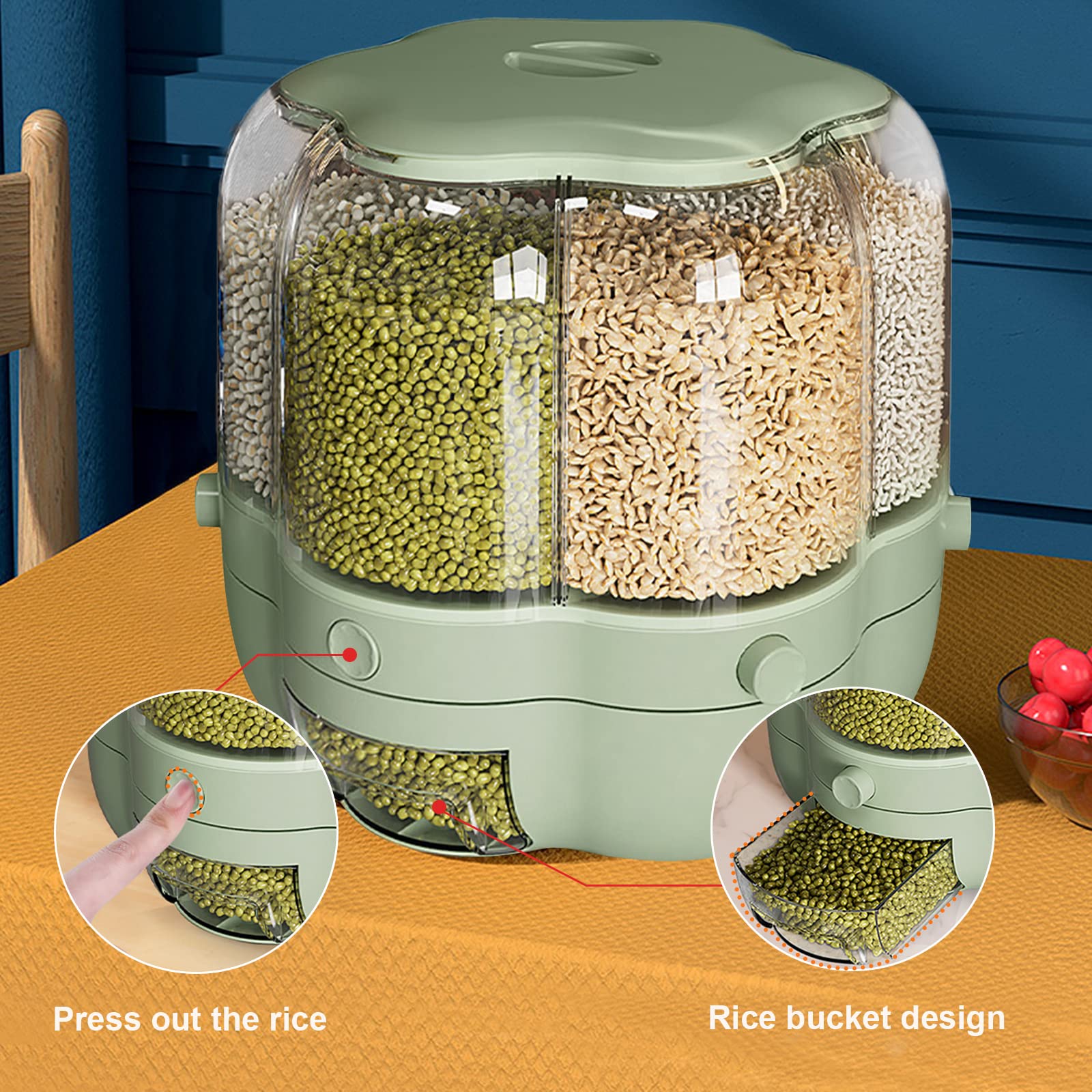 AHOUGER Cereal Dispenser Grain Dispenser Lentil Dispenser Upgrade 360° Rotating Food Dispenser with Lid Moisture Resistant Household, Dispenser Container for All Beans, Barley, Millet, Rice