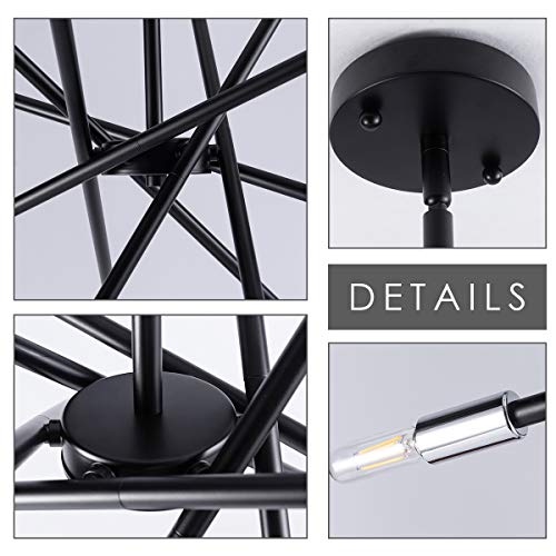 VILUXY Contemporary Chandelier Lighting Fixture 6-Light Matt Black Finish Mid-Century Pendant Lighting for Dining Room Bedroom Kitchen Living Room