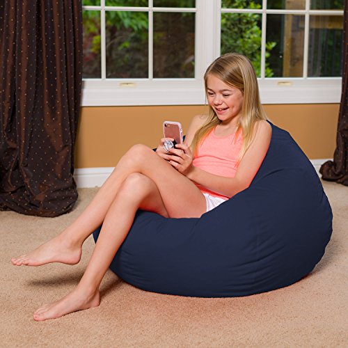 Big Comfy Bean Bag Chair: Posh Large Beanbag Chairs with Removable Cover for Kids, Teens and Adults - Polyester Cloth Puff Sack Lounger Furniture for All Ages - 27 Inch - Solid Navy Blue