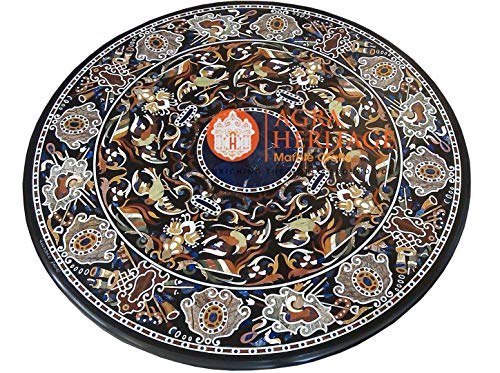 50" Pietra Dura Marble Restaurant Dining Table Top Hard Stone Inlay Furniture Hallway Decorative